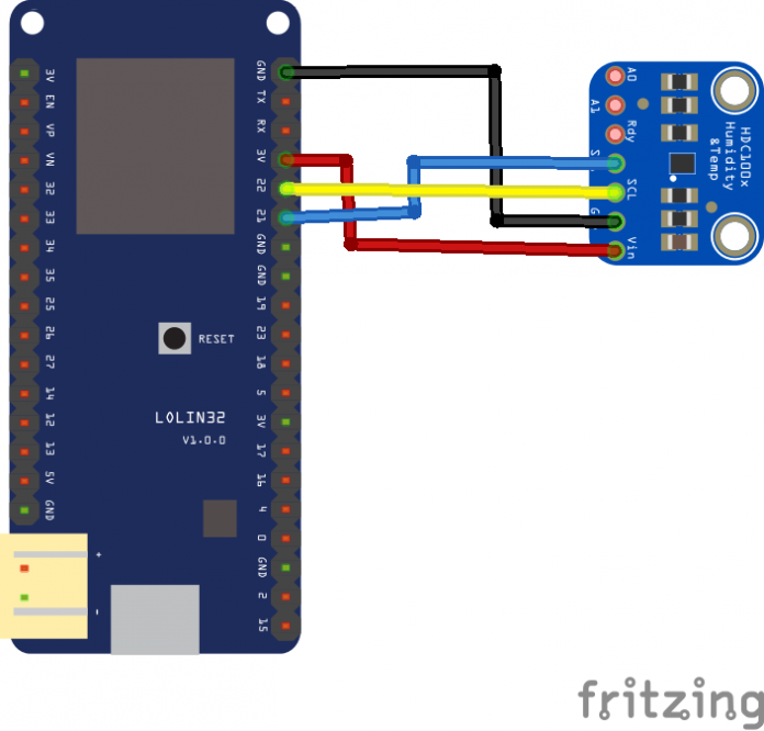 ESP32 and HDC1008 temperature sensor example