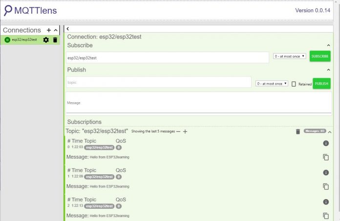 Publishing messages to MQTT topic using an ESP32