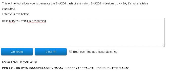 Using SHA-256 with an ESP32