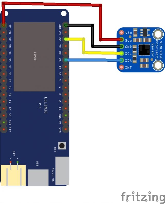 ESP32 and VCNL4010 proximity and ambient light sensor example